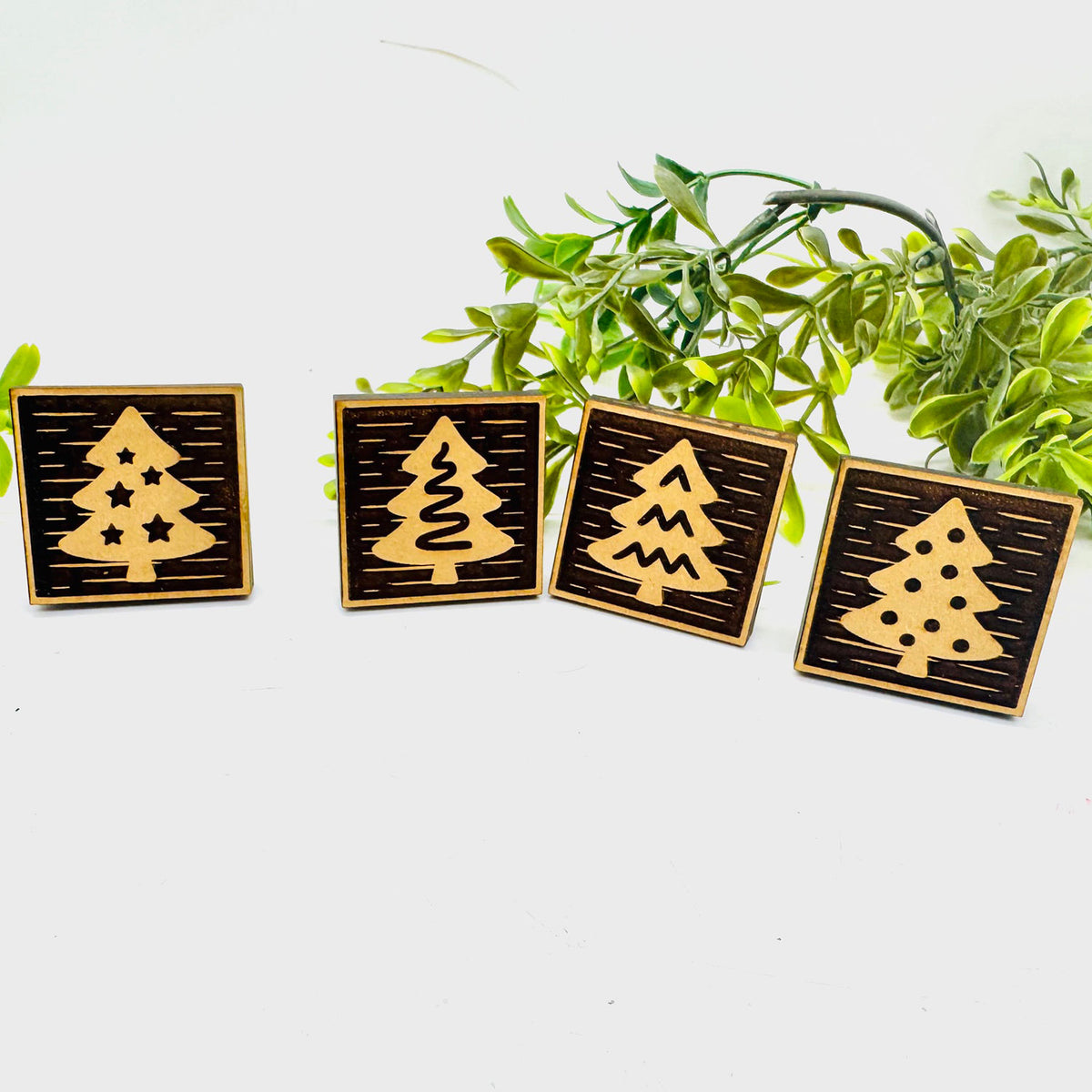 Christmas Tree Wood Block Print Stamp (Set of 4) + Storage Box - Colle ...