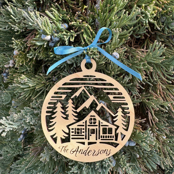 Customizable Mountain Scene Ornament Family Name – Glowforge Shop