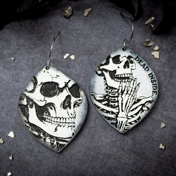 Dead Inside Skeleton Teardrop Dangle Earrings – Glowforge Shop