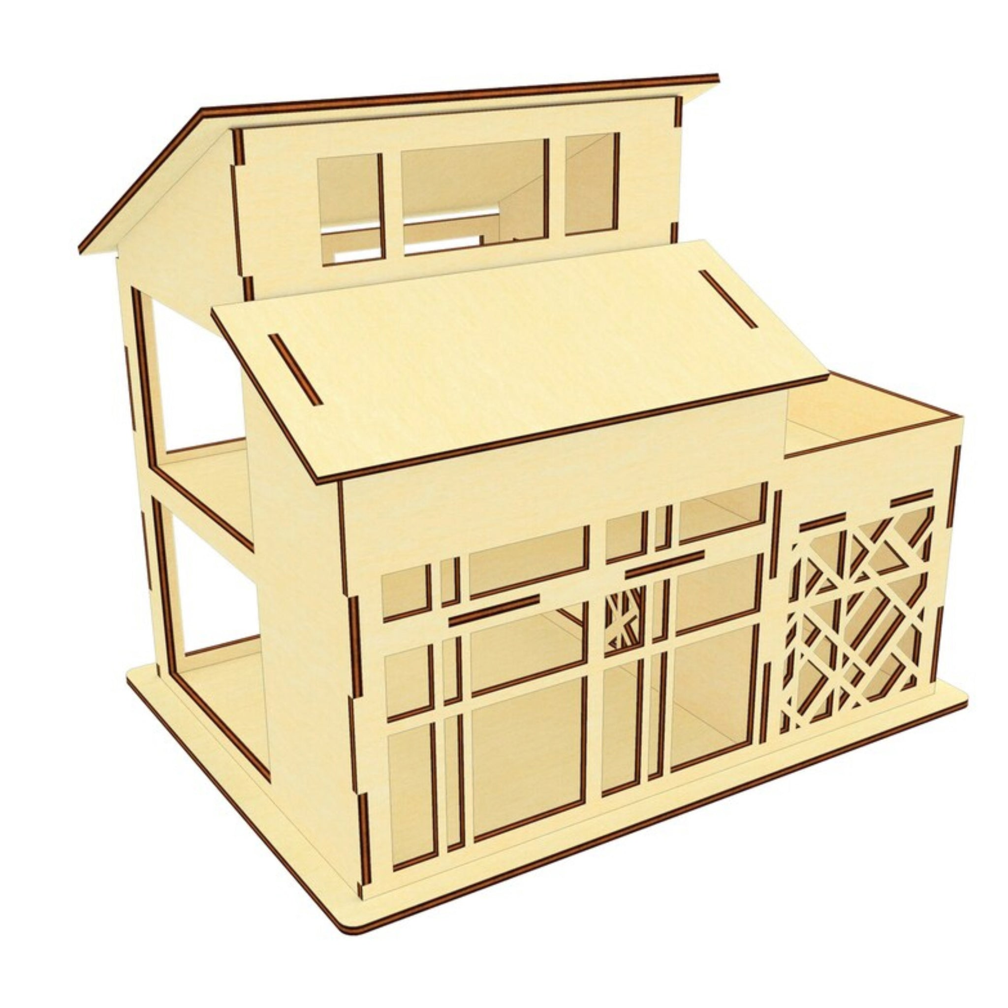 Dollhouse with Open Walls and Balcony in High-Tech Style with Geometri – Glowforge Shop