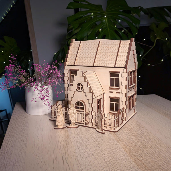 Family Two-Floor House - DIY Miniature with Opening Roof & Character F ...