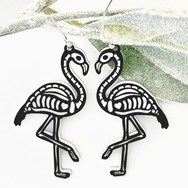 Flamingo Skeleton Halloween Earrings – Glowforge Shop