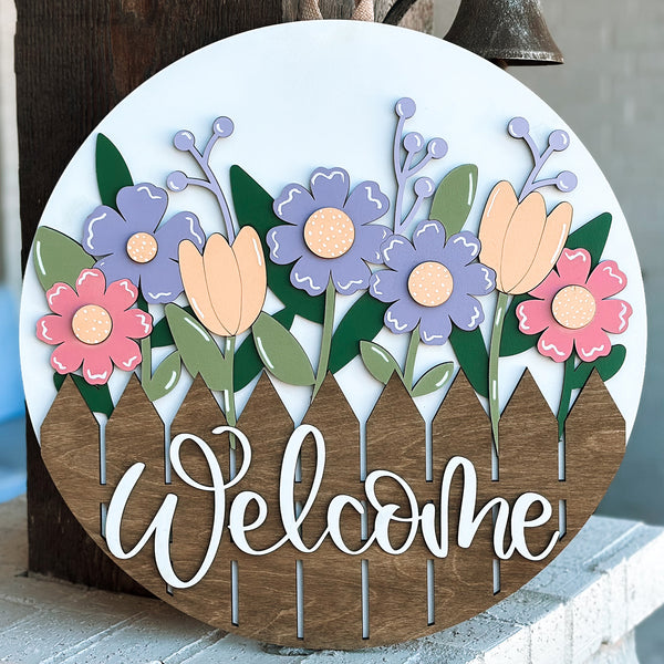 Floral Fence Welcome Sign with Spring Flowers – Glowforge Shop