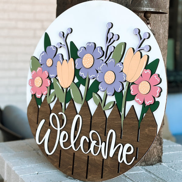 Floral Fence Welcome Sign with Spring Flowers – Glowforge Shop