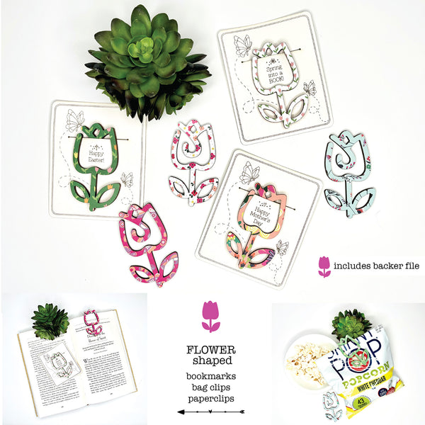 Flower Shaped Bookmark with Card Backer - Paperclip - Snack Bag Closur ...