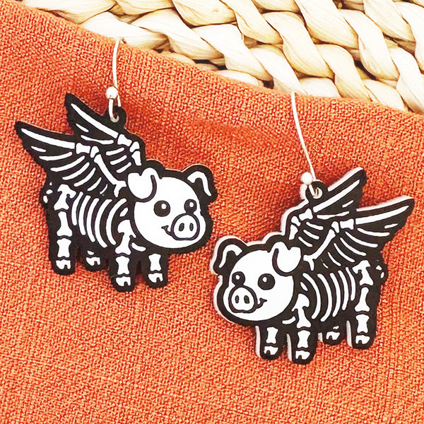 Flying Pig Skeleton Halloween Earrings – Glowforge Shop