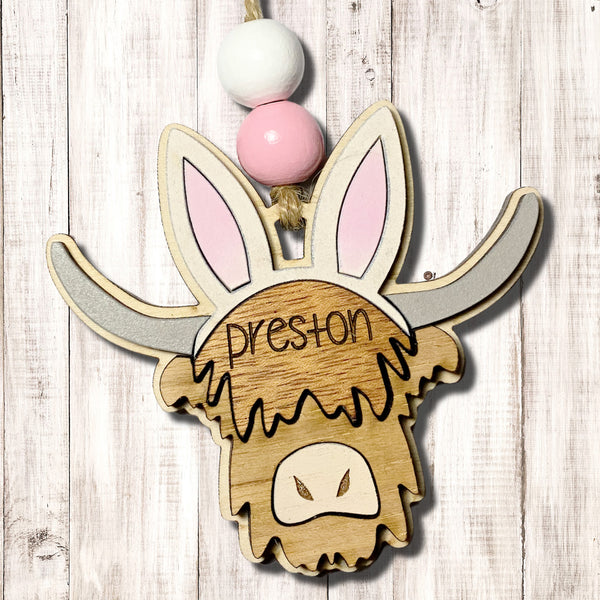 Highland Cow Easter Tag with Bunny Ears – Glowforge Shop
