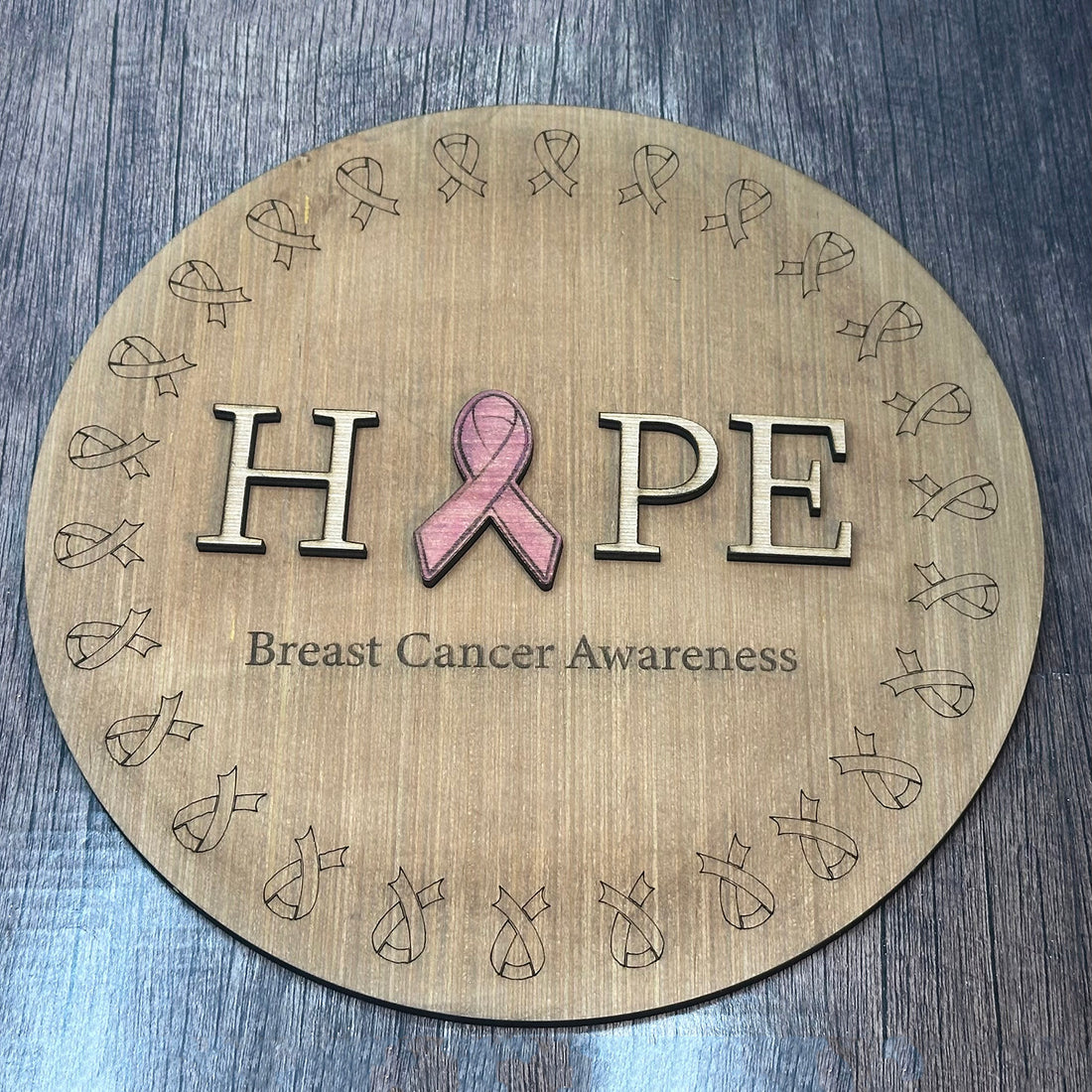 Hope with Border of Ribbons Breast Cancer Awareness Door Sign ...