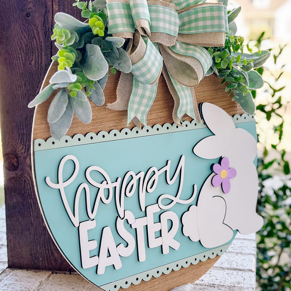 Hoppy Easter Bunny Door Hanger – Round Spring Sign – Glowforge Shop