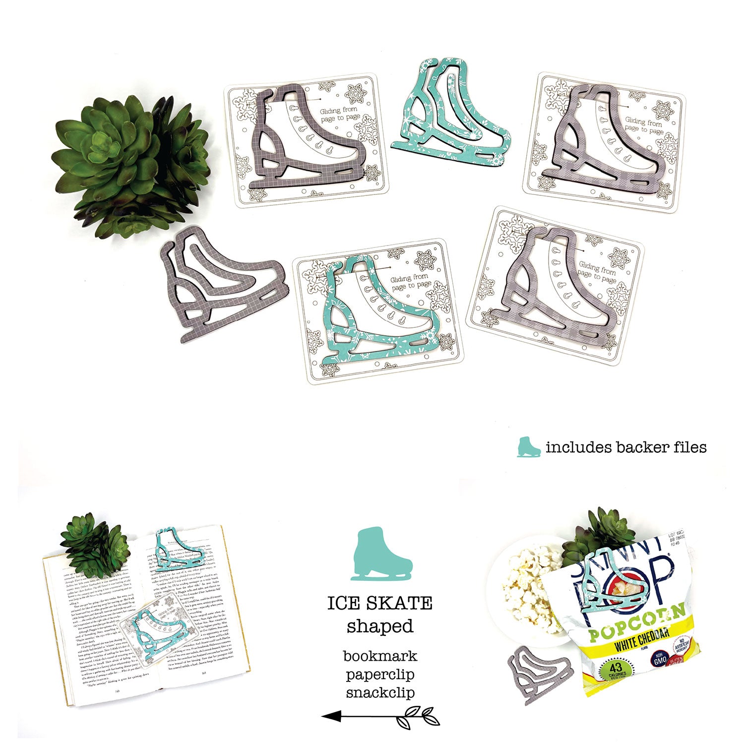 Ice Skate Shaped Bookmark with Card Backer - Paperclip - Snack Bag Clo ...