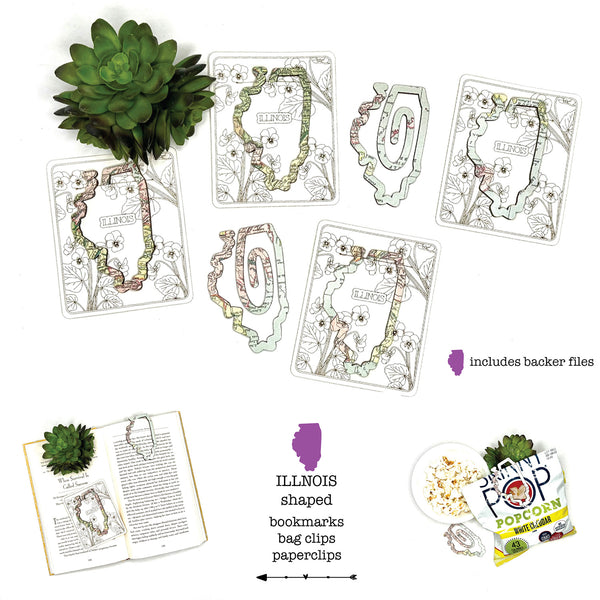 Illinois Shaped Bookmark with Card Backer - Paperclip - Snack Bag Clos ...