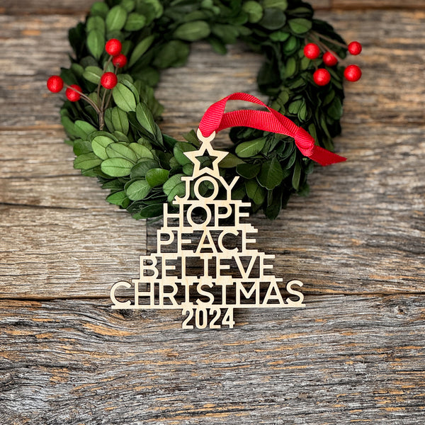 Inspirational Christmas Tree with Stacked Words Ornament / Gift Tag (W ...