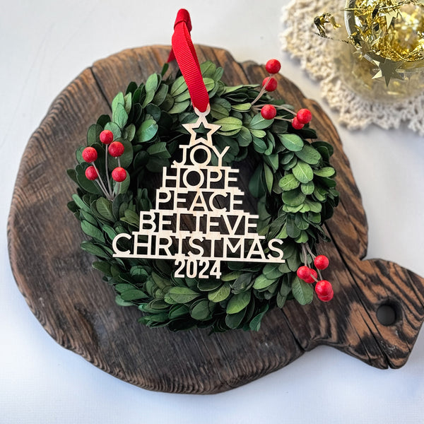 Inspirational Christmas Tree with Stacked Words Ornament / Gift Tag (W ...