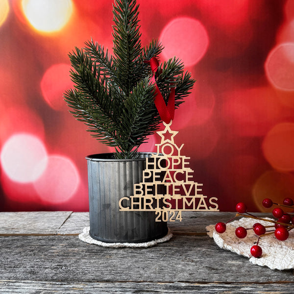 Inspirational Christmas Tree with Stacked Words Ornament / Gift Tag (W ...