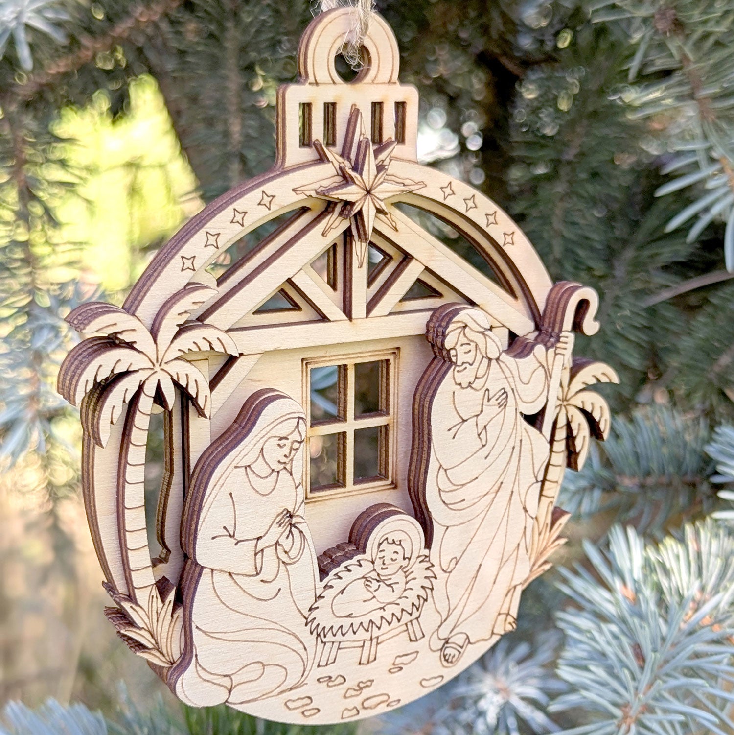 Layered Nativity Ornament - Christmas Decor with Baby Jesus, Mary and ...