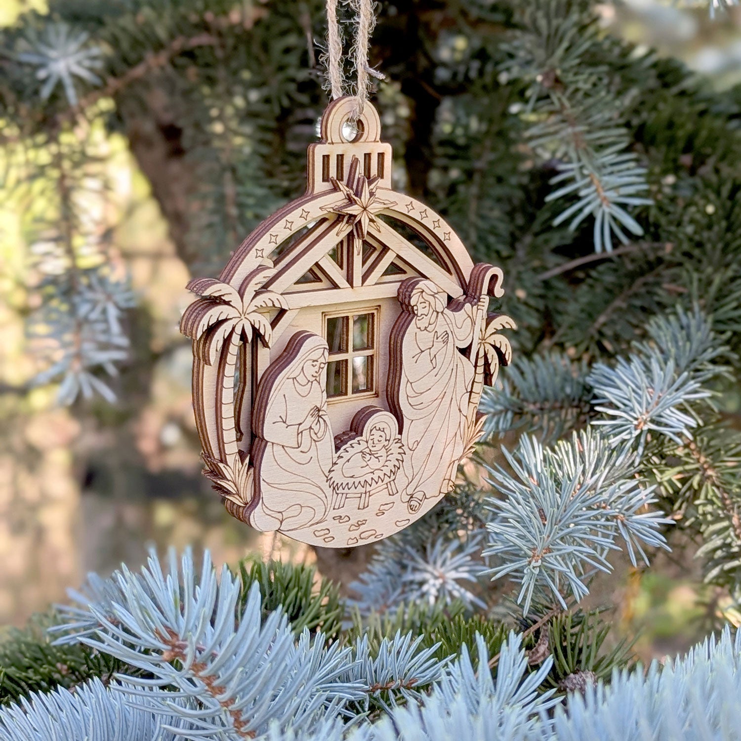 Layered Nativity Ornament - Christmas Decor with Baby Jesus, Mary and ...