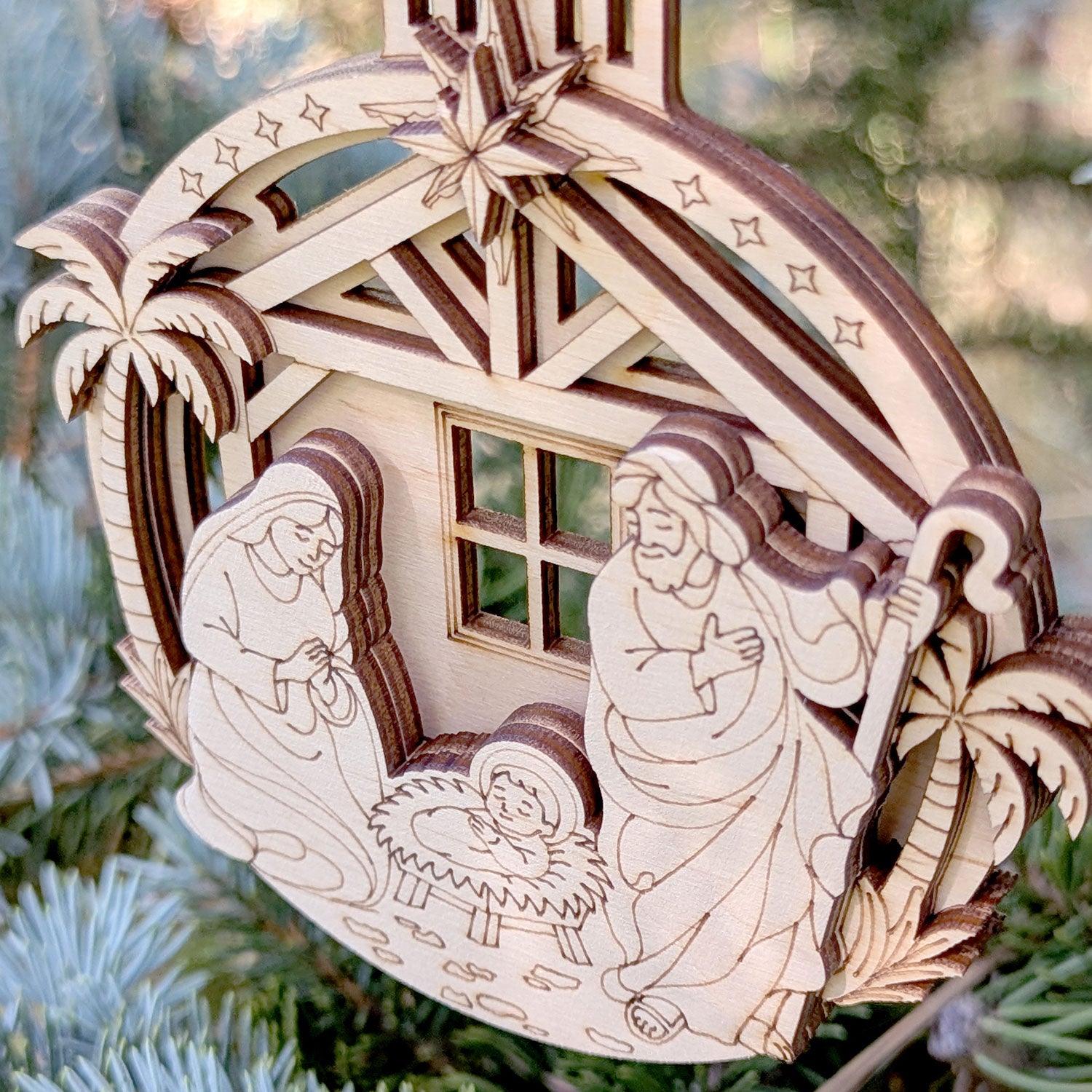 Layered Nativity Ornament - Christmas Decor with Baby Jesus, Mary and ...