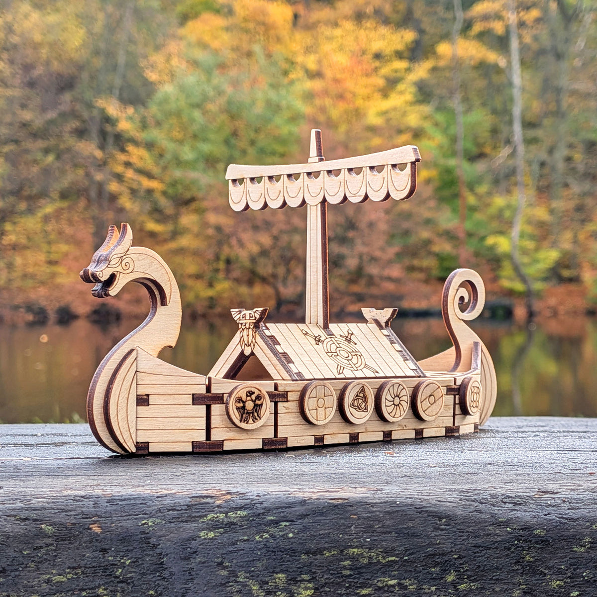 Medieval Viking Ship - Miniature Model with Dragon Head and Shields ...