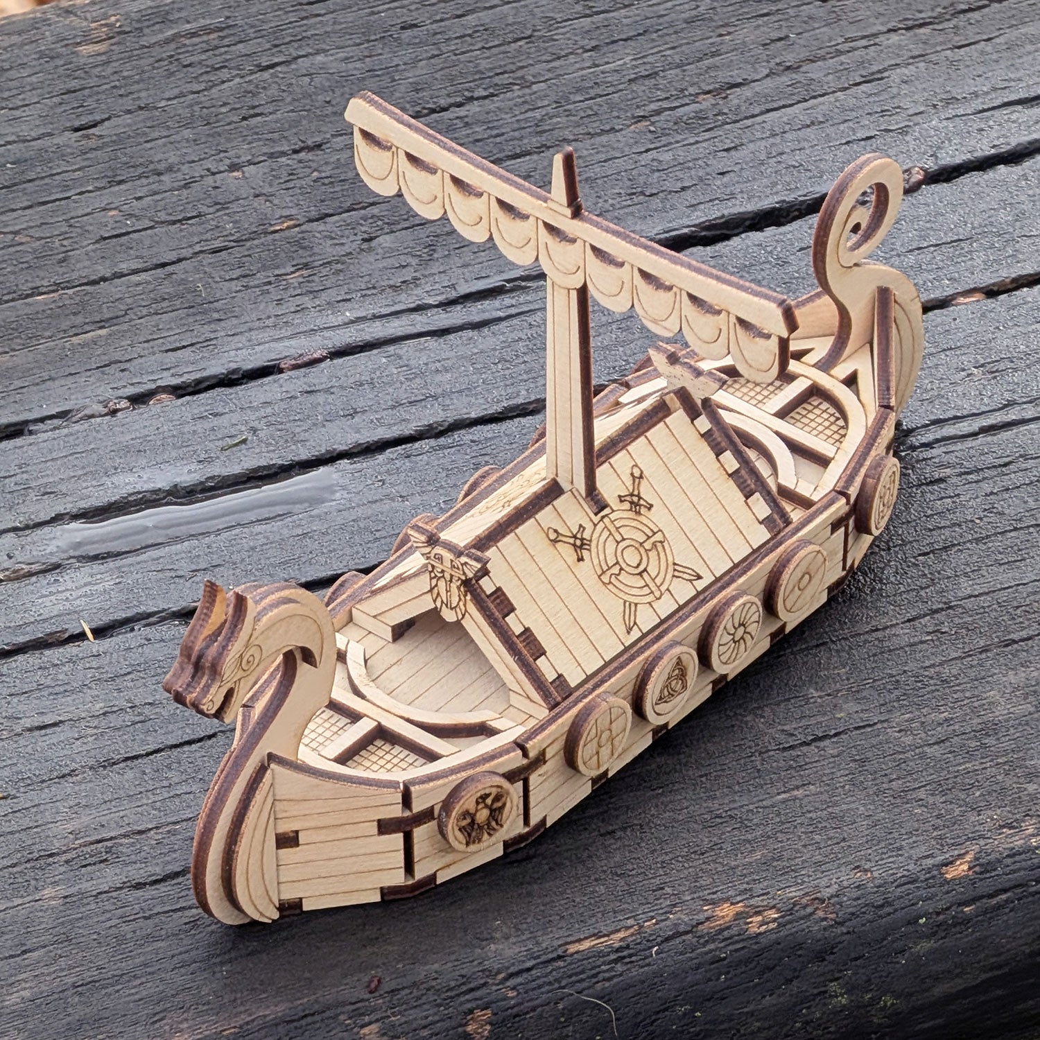 Medieval Viking Ship - Miniature Model with Dragon Head and Shields ...