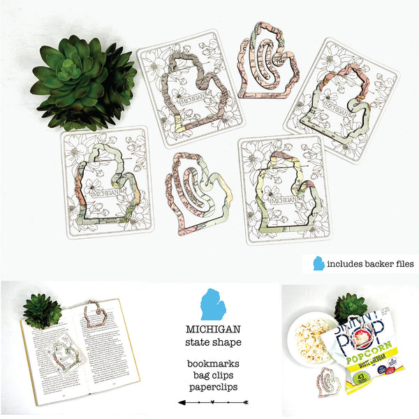 Michigan Shaped Bookmark with Card Backer - Paperclip - Snack Bag Clos ...