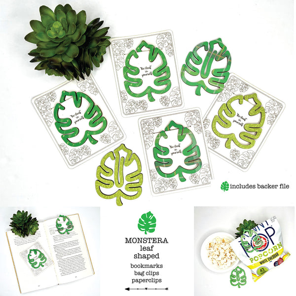 Monstera Leaf Shaped Bookmark with Card Backer - Paperclip - Snack Bag ...