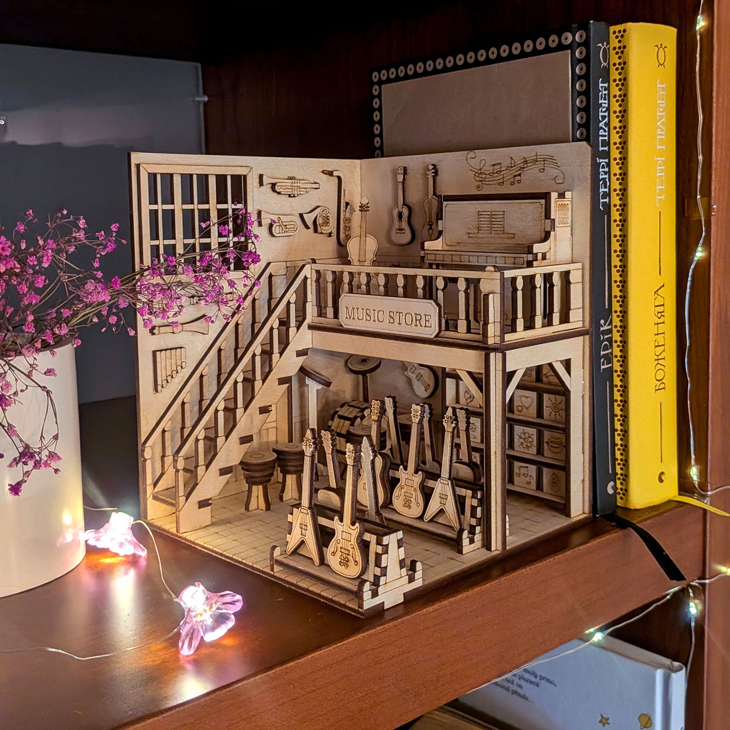Music Store Book Nook - Miniature Diorama with Guitars, Drums & Piano ...