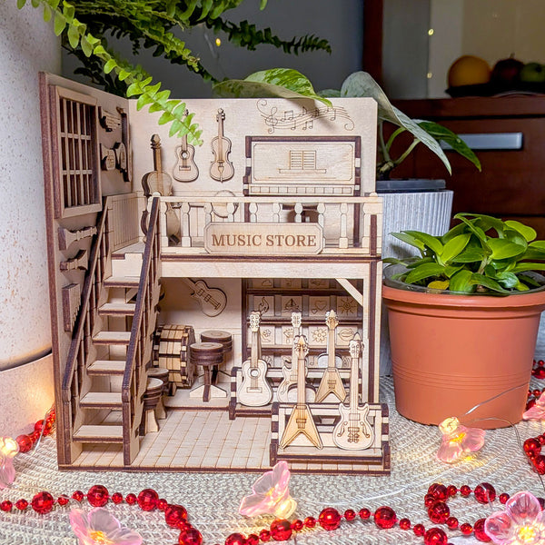 Music Store Book Nook - Miniature Diorama with Guitars, Drums & Piano ...