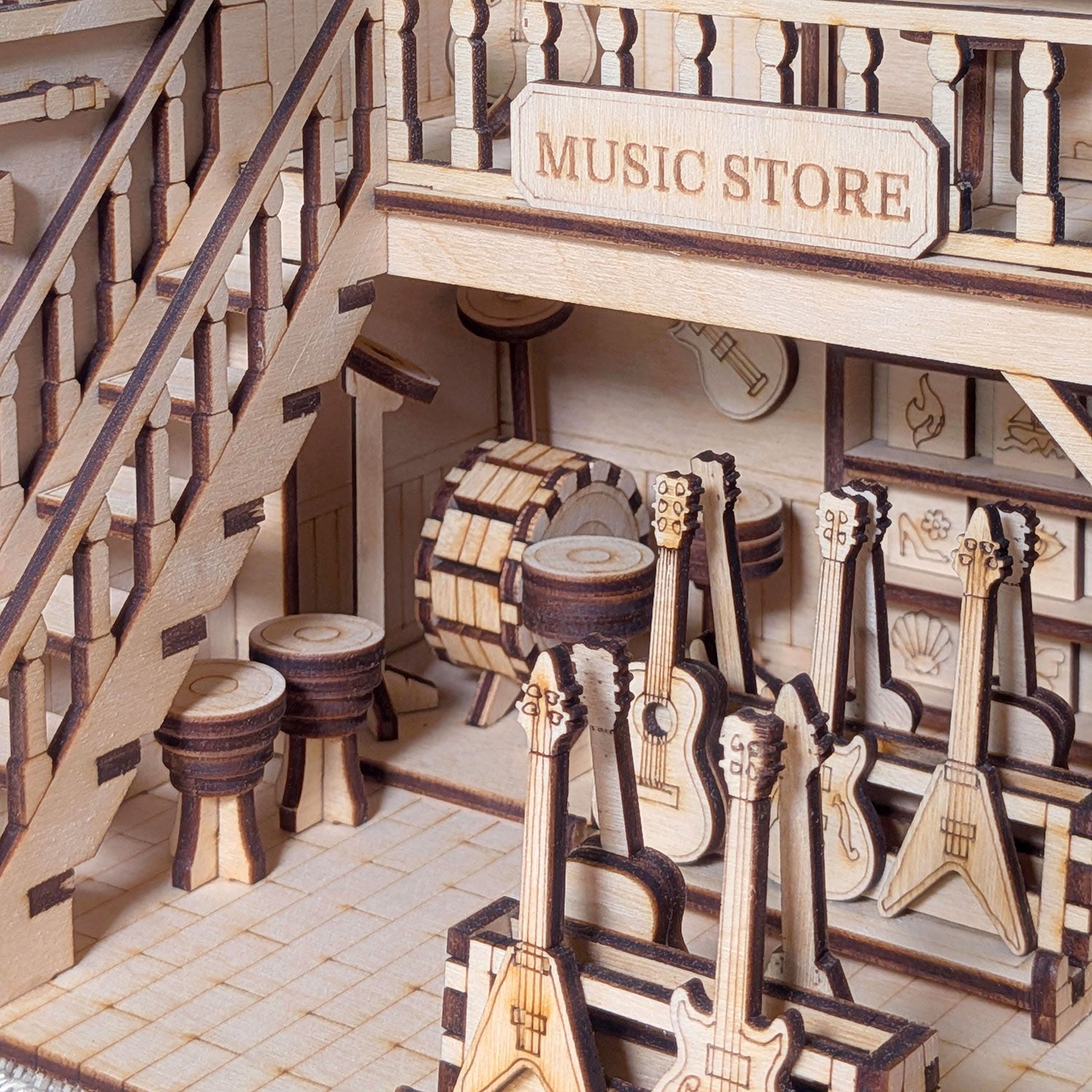 Music Store Book Nook - Miniature Diorama with Guitars, Drums & Piano ...