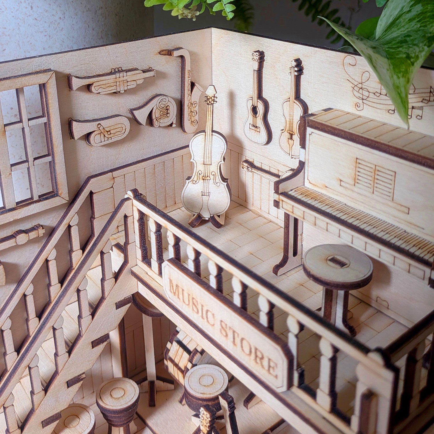 Music Store Book Nook - Miniature Diorama with Guitars, Drums & Piano ...