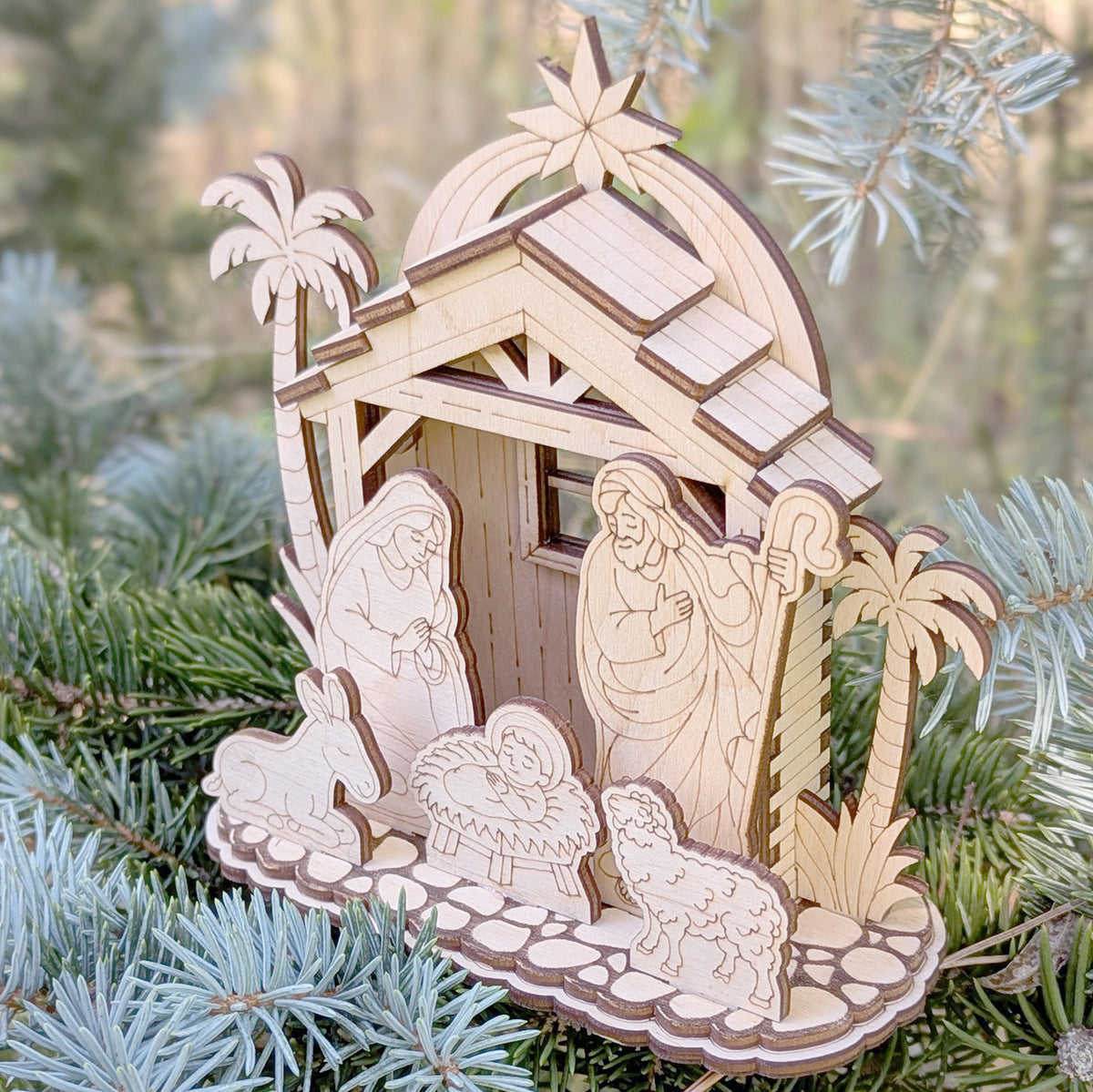 3D Nativity Barn - Christmas Scene with Baby Jesus, Mary, Joseph & Ani ...