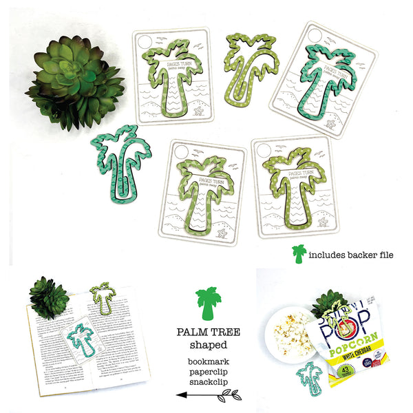 Palm Tree Shaped Bookmark with Card Backer - Paperclip - Snack Bag Clo ...