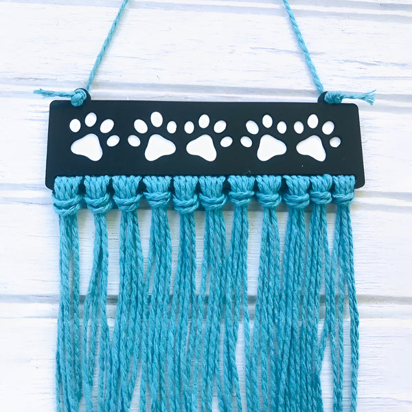 “Paw-sitively Knotted” – Macramé Header Board with Paw Prints ...
