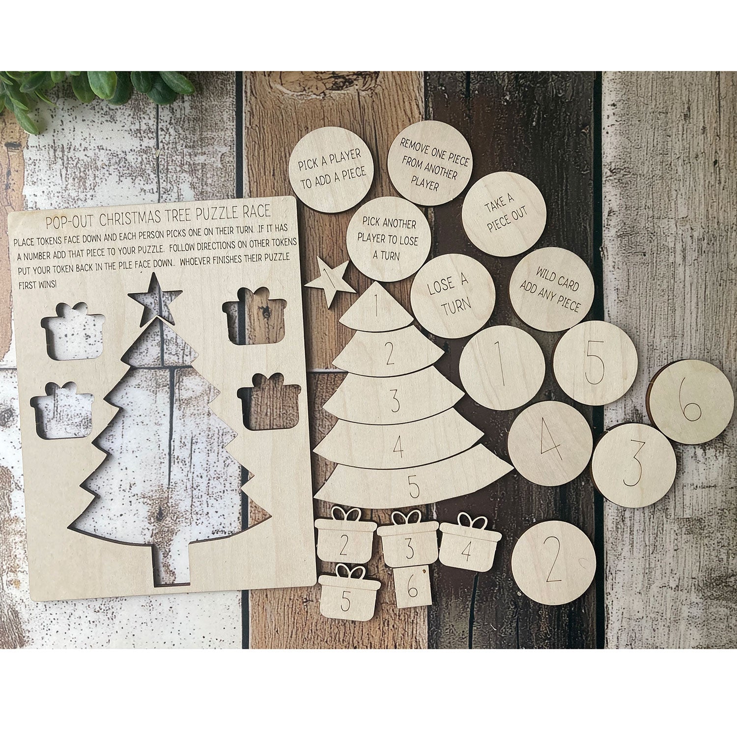 Pop Out Christmas Tree Puzzle Game with Tokens – Glowforge Shop