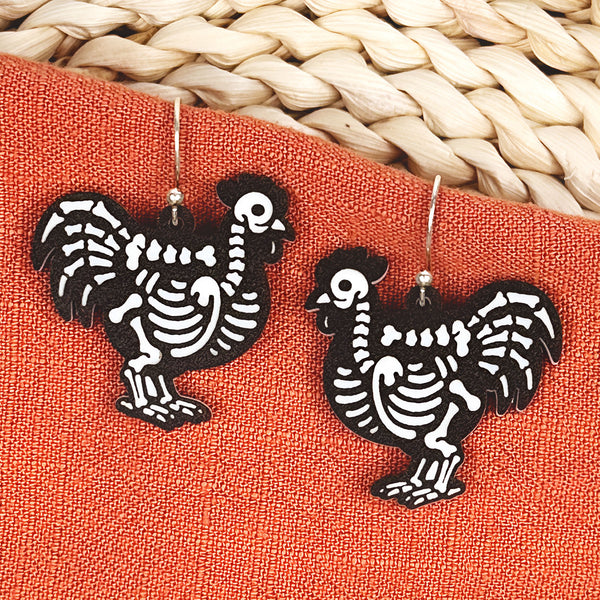 Rooster Chicken Skeleton Halloween Earrings – Glowforge Shop