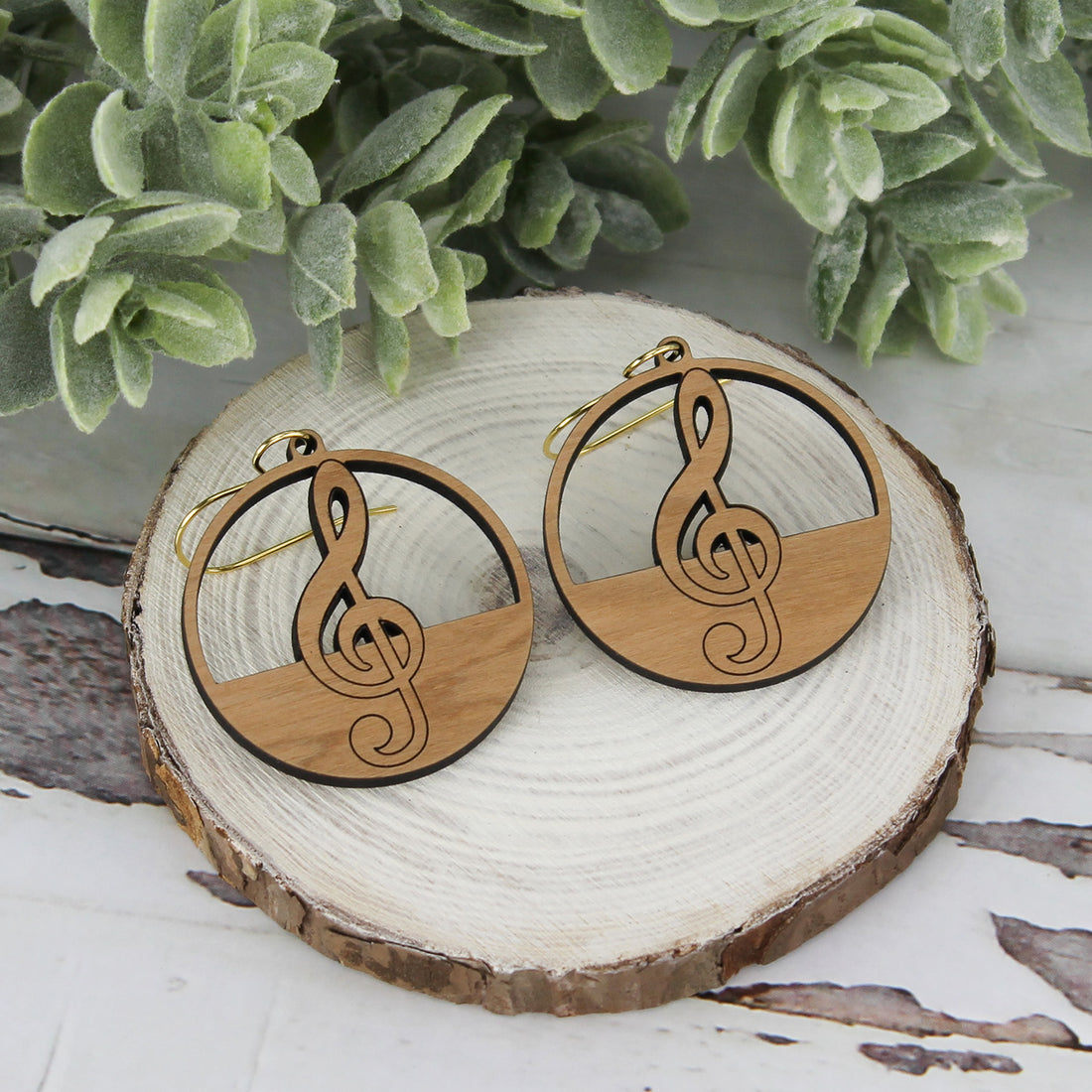 Round Earrings with Treble Clef – Glowforge Shop