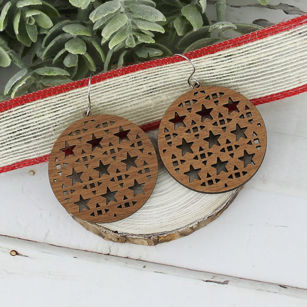 Round Star Rattan Patterned Earrings (Large) - 4th of July Dangle Earr ...