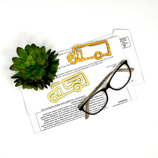 School Bus Shaped Bookmark with Card Backer - Paperclip - Snack Bag Cl ...