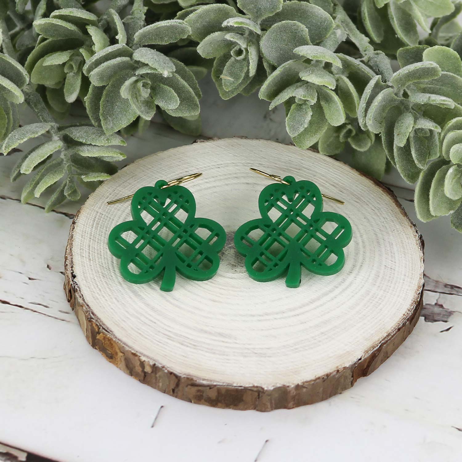 Shamrock Earrings with Modern Diagonal Lattice Pattern - St Patrick's ...