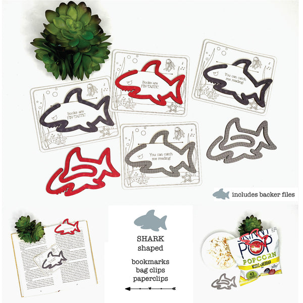 Shark Shaped Bookmark with Card Backer - Paperclip - Snack Bag Closure ...