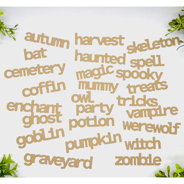 Spooky Word Cutouts – Font #2 (Set of 25) – Glowforge Shop