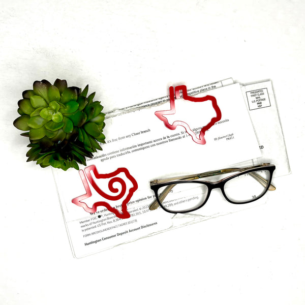 Texas Shaped Bookmark with Card Backer - Paperclip - Snack Bag Closure ...