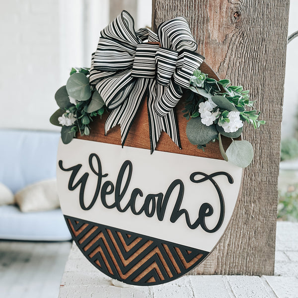 Welcome Door Hanger – Round Layered Farmhouse Sign – Glowforge Shop