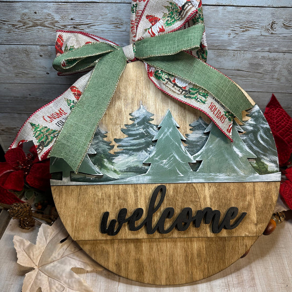 Welcome Snowy Tree Line Christmas Door Sign – Glowforge Shop