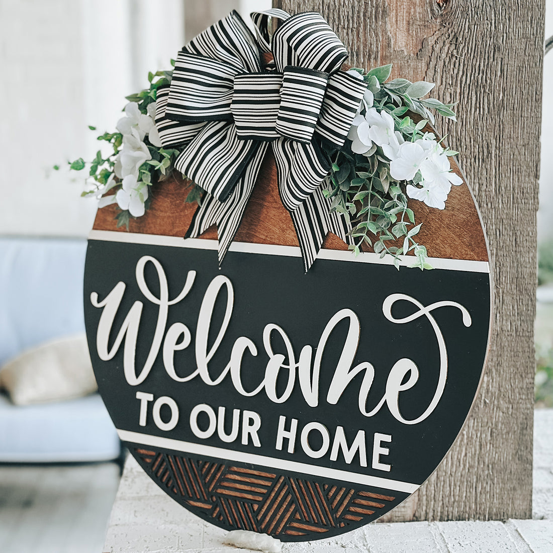 Welcome to Our Home Door Hanger – Layered Round Farmhouse Sign ...