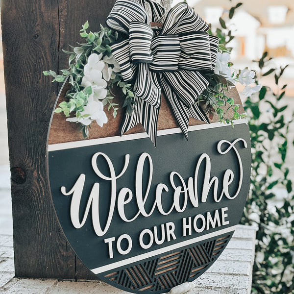 Welcome to Our Home Door Hanger – Layered Round Farmhouse Sign ...
