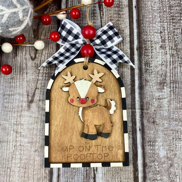Whimsical Black & White Checked Reindeer Arch Ornament / Gift Tag ...