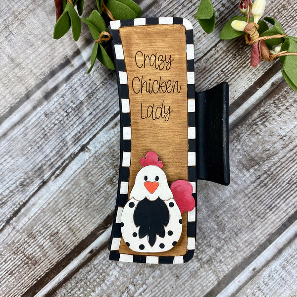 Whimsical Crazy Chicken Lady Hair Clip – Glowforge Shop
