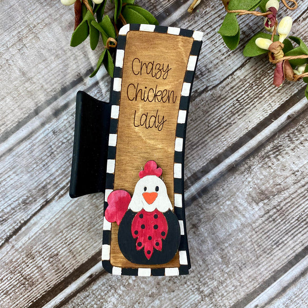 Whimsical Crazy Chicken Lady Hair Clip – Glowforge Shop