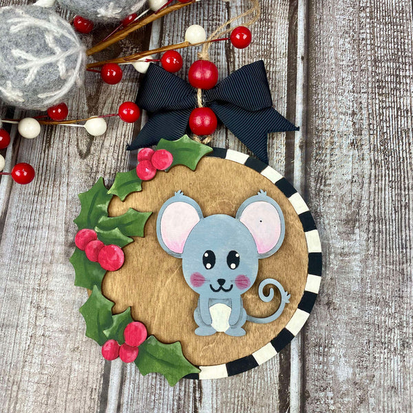 Whimsical Holly & Checked Mouse Ornament / Gift Tag – Glowforge Shop