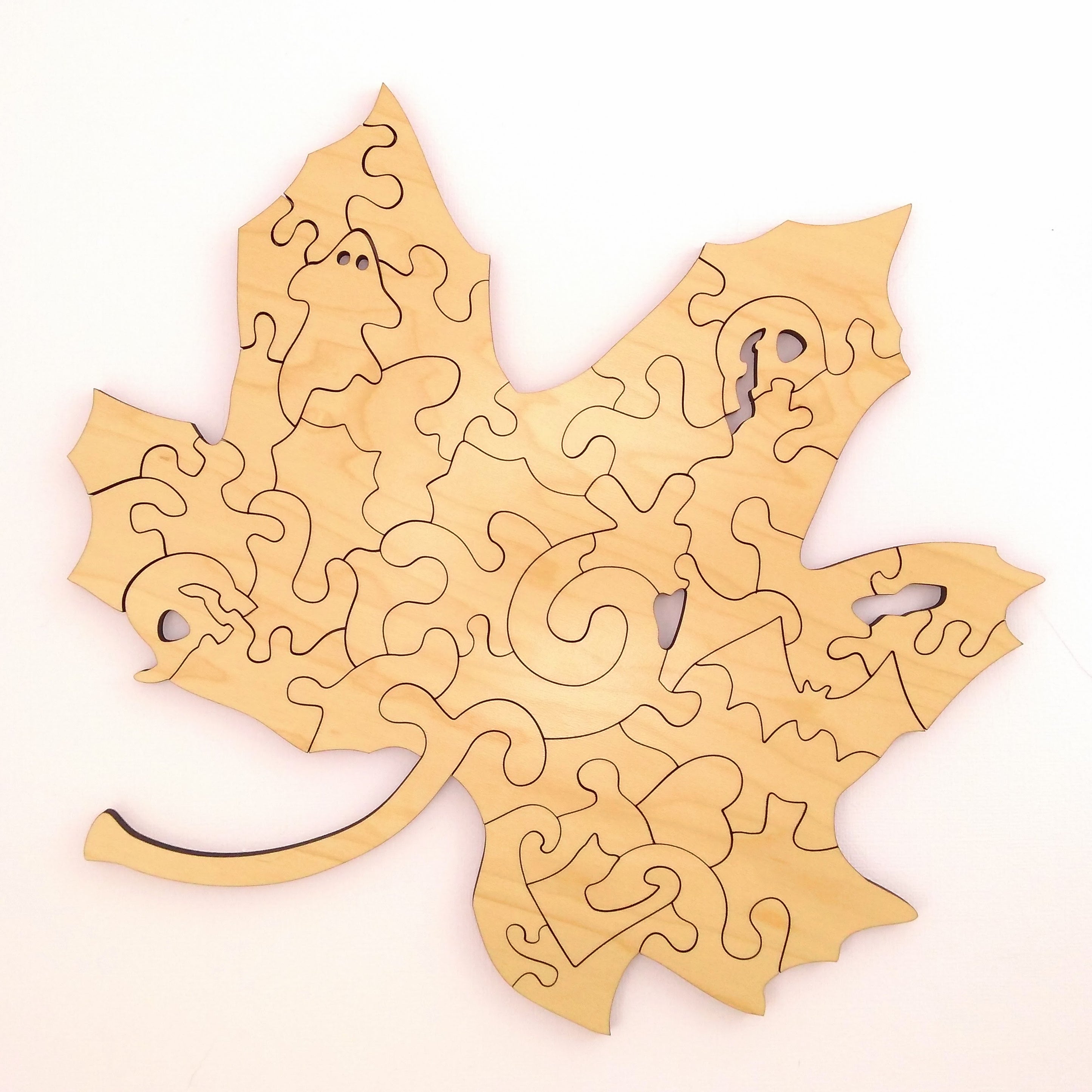 Fall Leaf Halloween Puzzle with Spooky Whimsies – Glowforge Shop